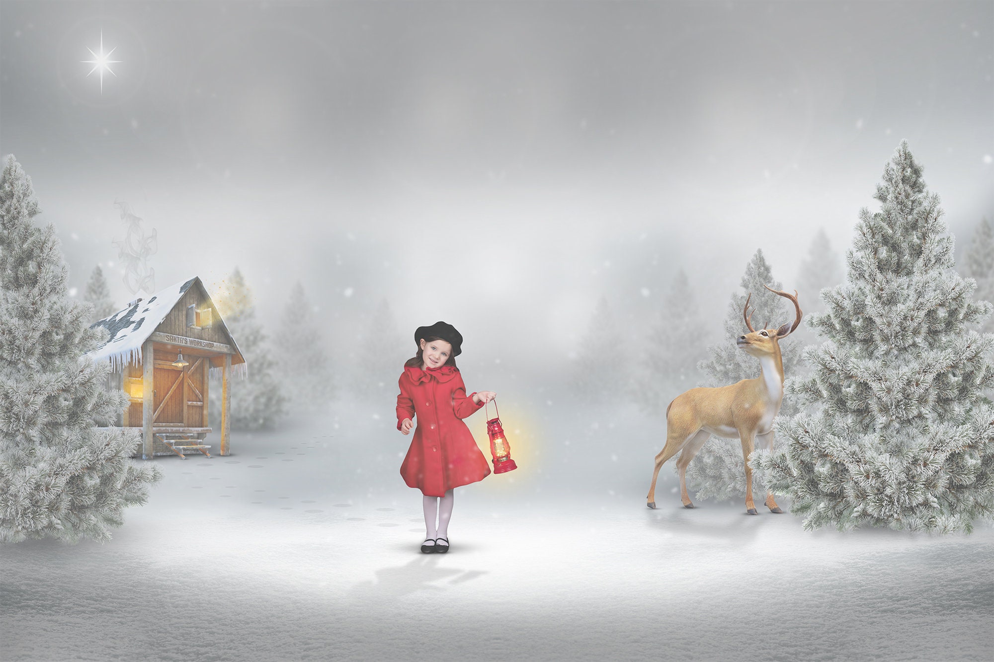 Christmas Banner North Pole Backdrop Snowy North Pole Cottage Entrance ...