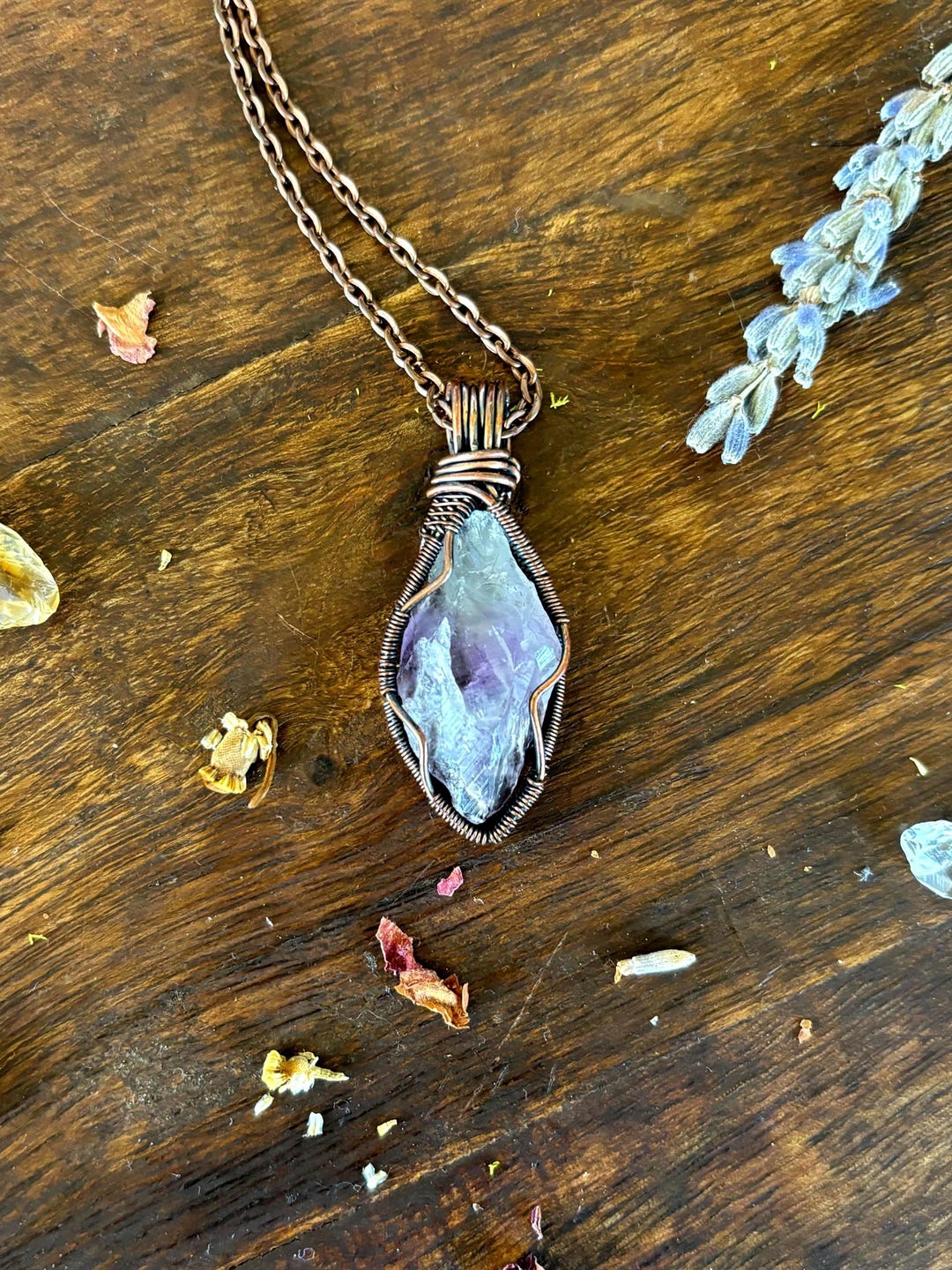 Dainty Raw Amethyst Necklace Wire Wrapped Crystal Spiritual Healing ...