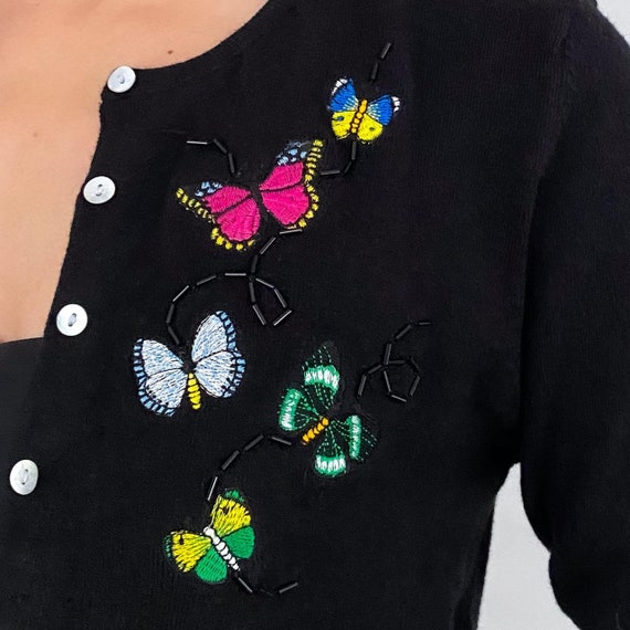 Y2k Black Cropped Butterfly Cardigan Gem