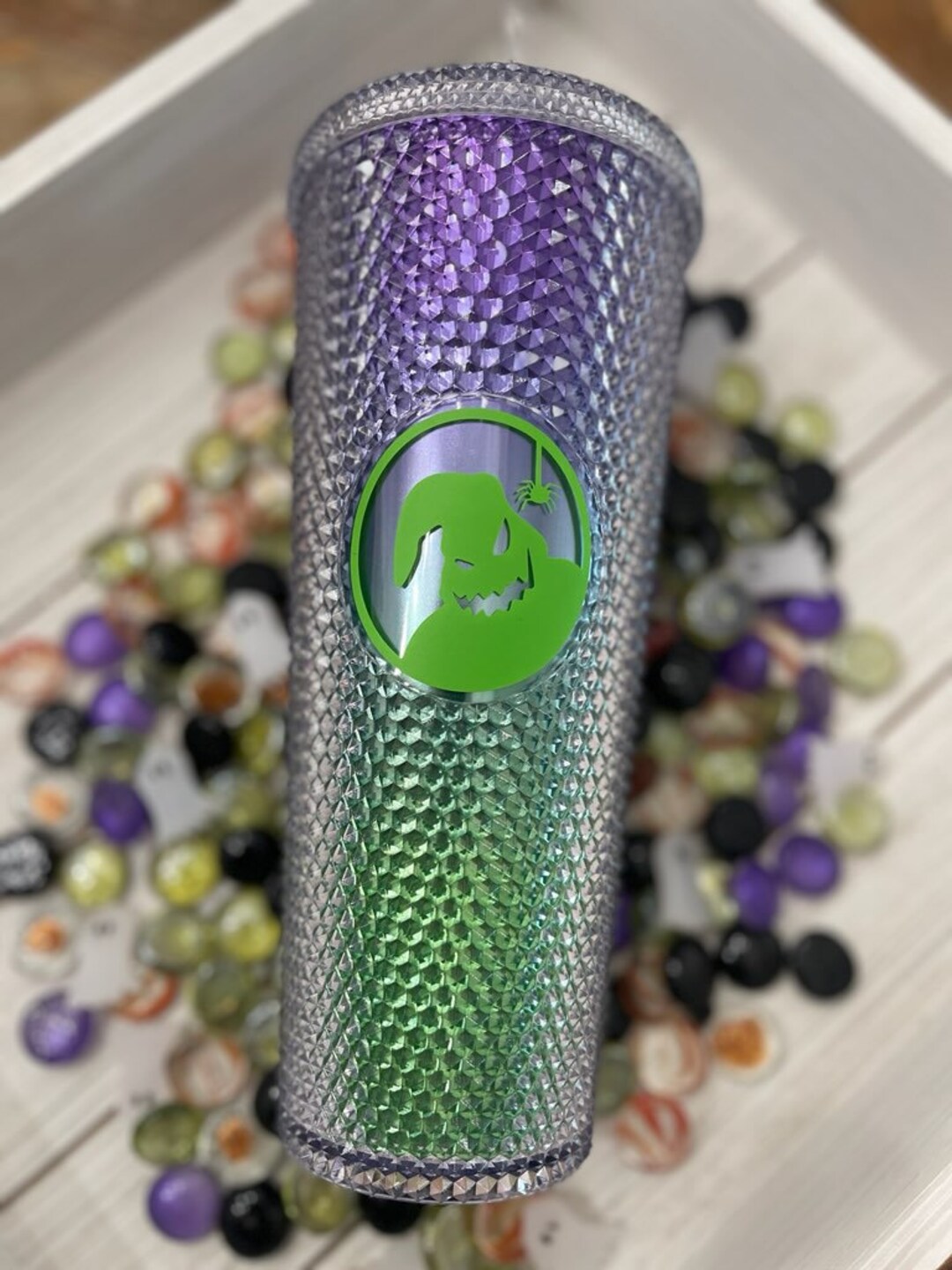 Oogie Boogie Logo Tumbler | Studded Tumbler With Straw & Lid | Gradient ...