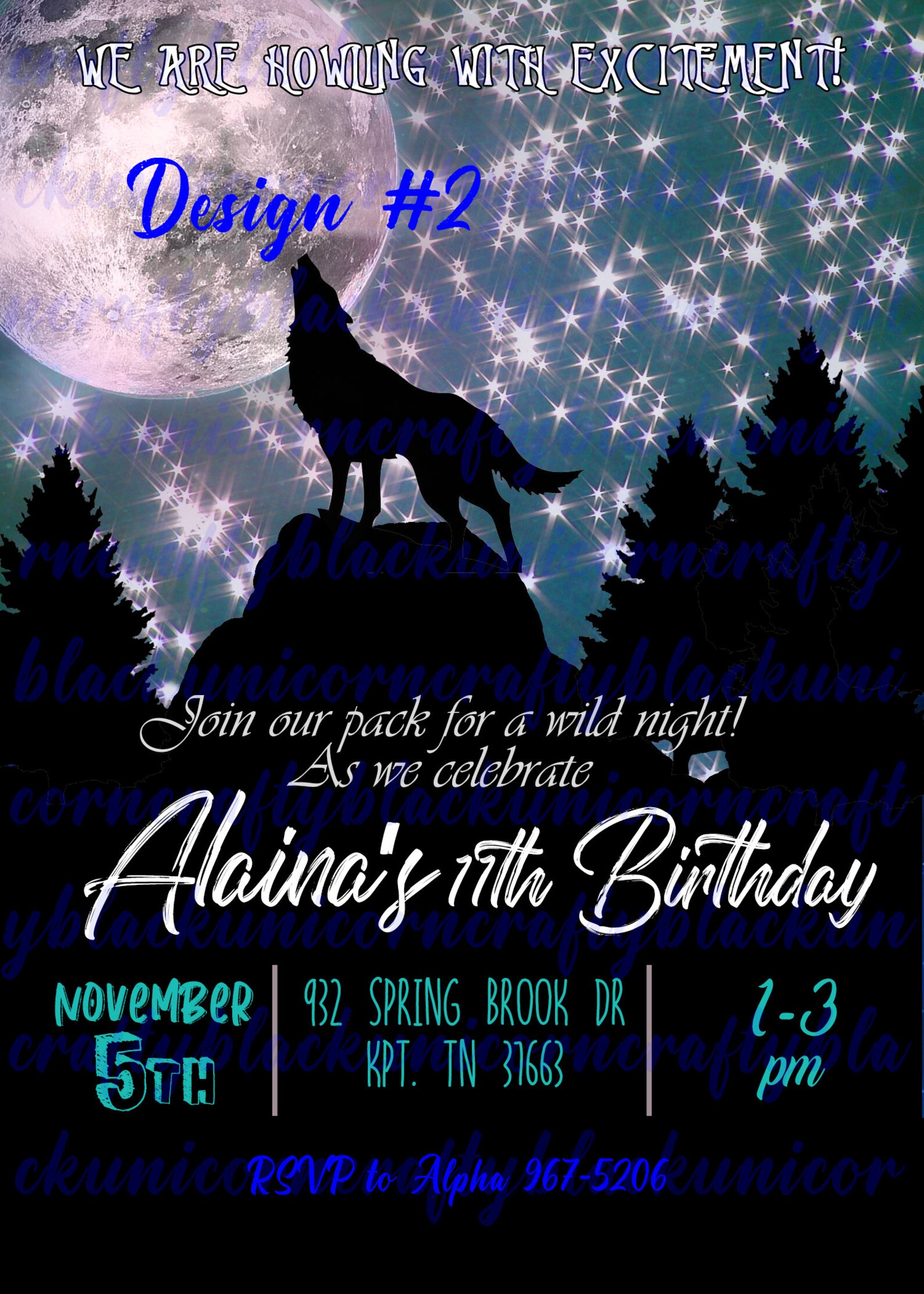 Wolf Birthday Invite, Howling Wolf Invite, Pack, Wolves, Howling ...