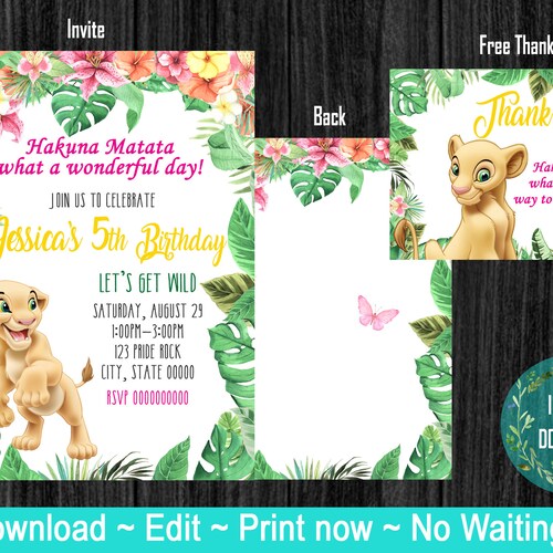 Nala Birthday Invitation Lion King Girl Birthday Invitation - Etsy
