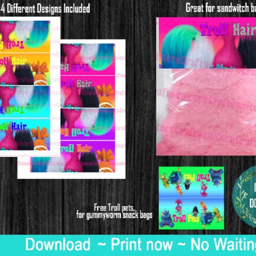 INSTANT DOWNLOAD Trolls Label Bag Treat Bag Toppers Trolls | Etsy