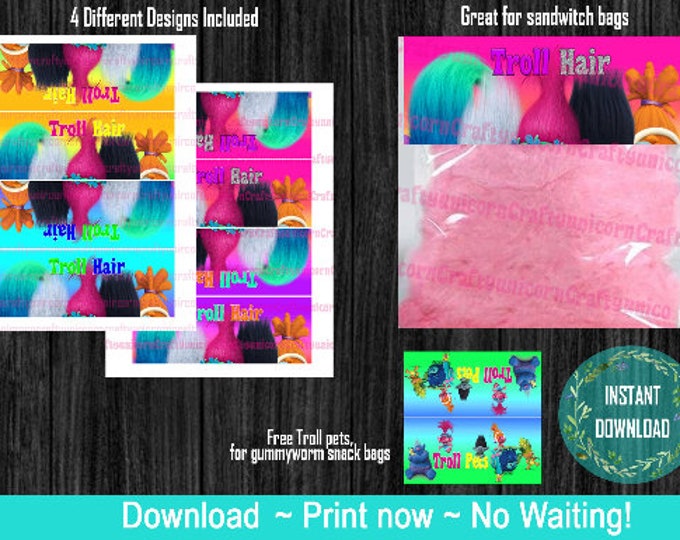 INSTANT DOWNLOAD, Trolls Label Bag, Treat Bag Toppers Trolls, Troll ...