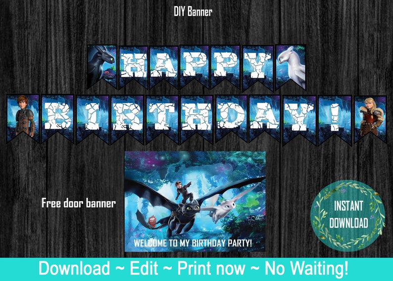 INSTANT DOWNLOAD How to Train Your Dragon Birthday Banner - Etsy UK