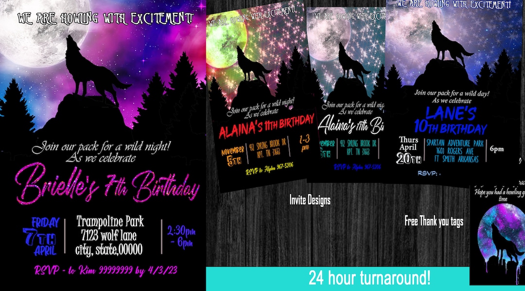 Wolf Birthday Invite, Howling Wolf Invite, Pack, Wolves, Howling ...