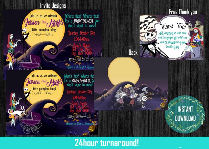 Nightmare Before Christmas Baby Shower Invite, Thank You Jack and Sally ...