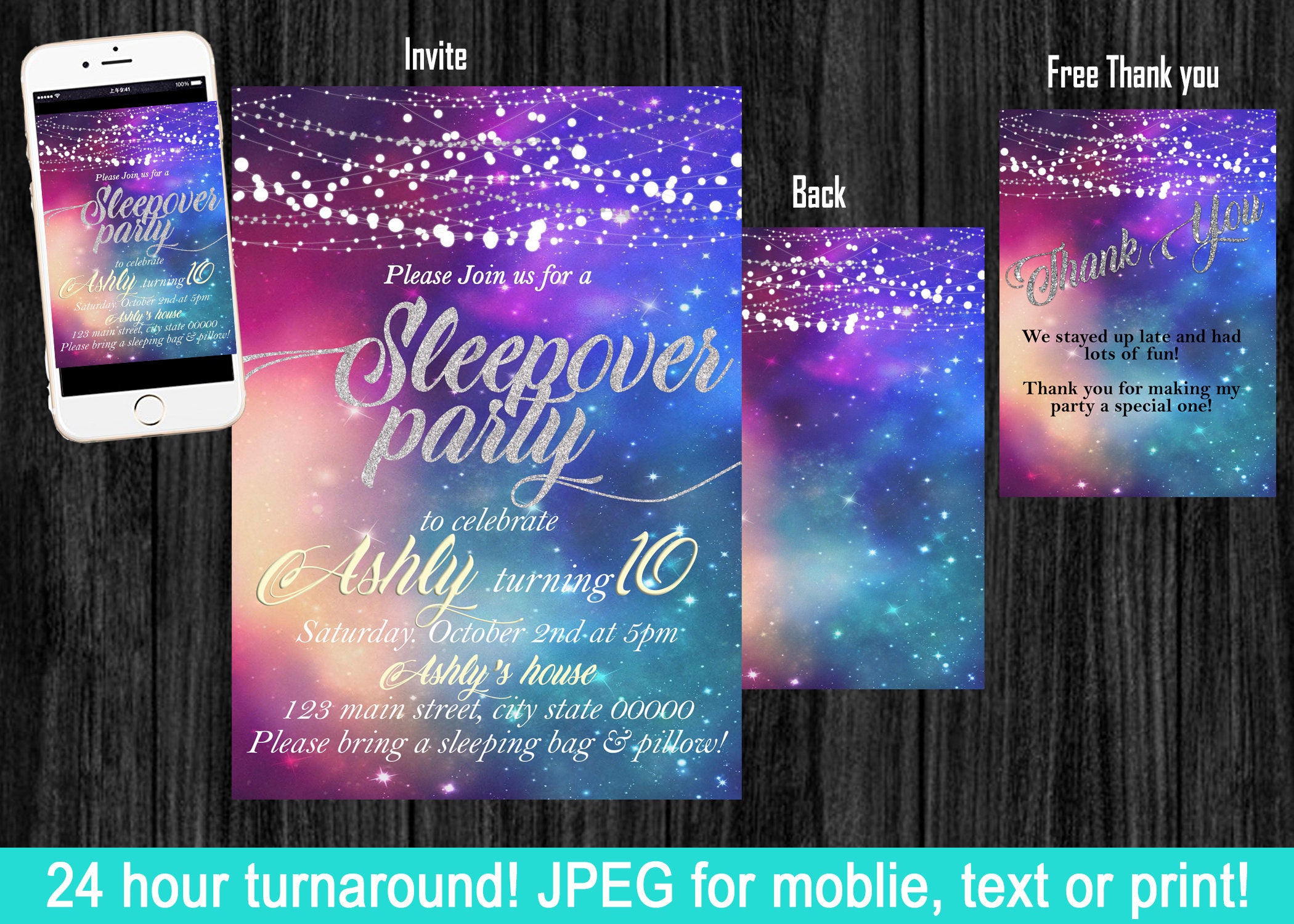Galaxy Birthday Invitation Slumber Party Invitation | Etsy