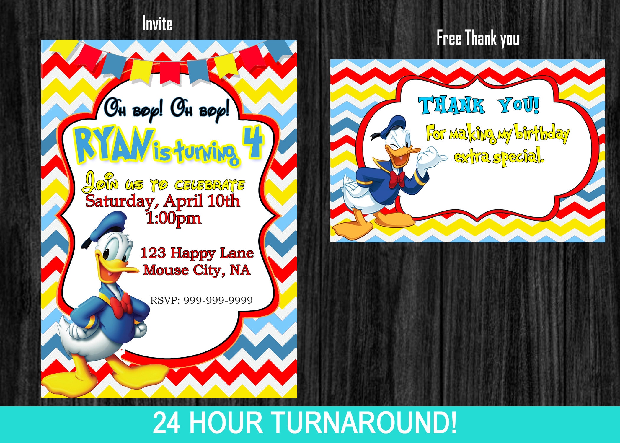 Donald Duck Birthday Invite Donald Duck Digital Invite With - Etsy