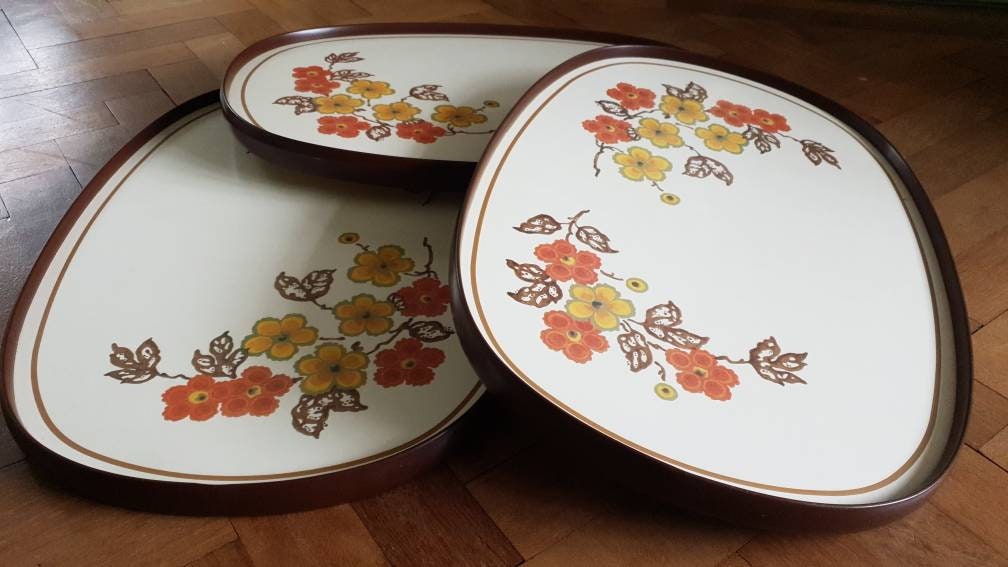 70's Melamine Dinner Trays in 'autumn Gold'/ Set of 3 Retro Floral ...