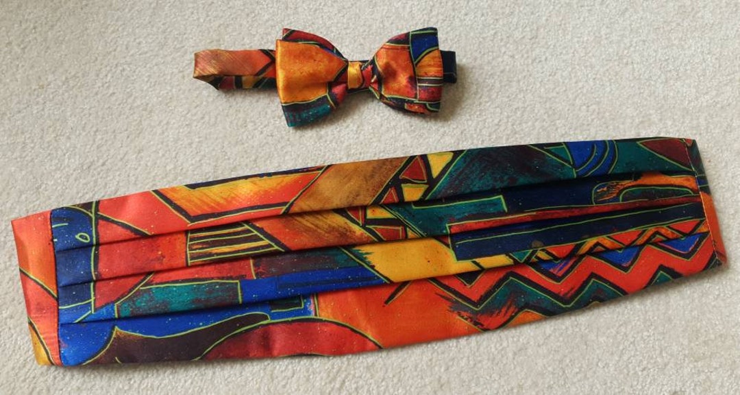 80's/90's Vintage Rainbow Cumber Band and Bow Tie/ Retro Men's Wedding ...