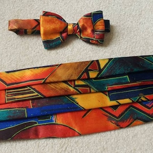 80's/90's Vintage Rainbow Cumber Band and Bow Tie/ Retro Men's Wedding ...