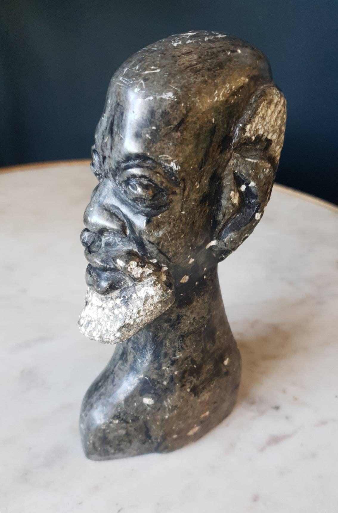 Vintage Carved Stone African Sculpture/ Miniature African Stone Bust ...