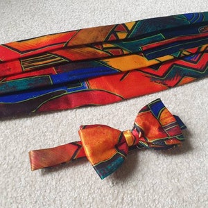 80's/90's Vintage Rainbow Cumber Band and Bow Tie/ Retro Men's Wedding ...