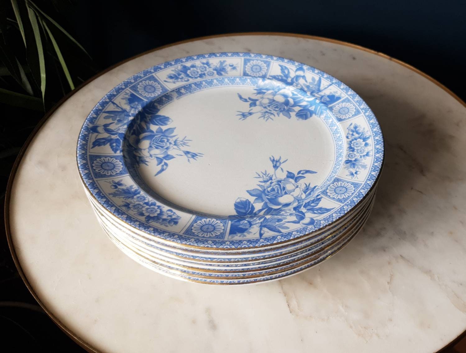 Victorian 'GARFIELD' WALLIS GIMSON Dinner Plates C. 1885/ Antique Blue ...