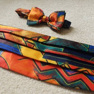 80's/90's Vintage Rainbow Cumber Band and Bow Tie/ Retro Men's Wedding ...