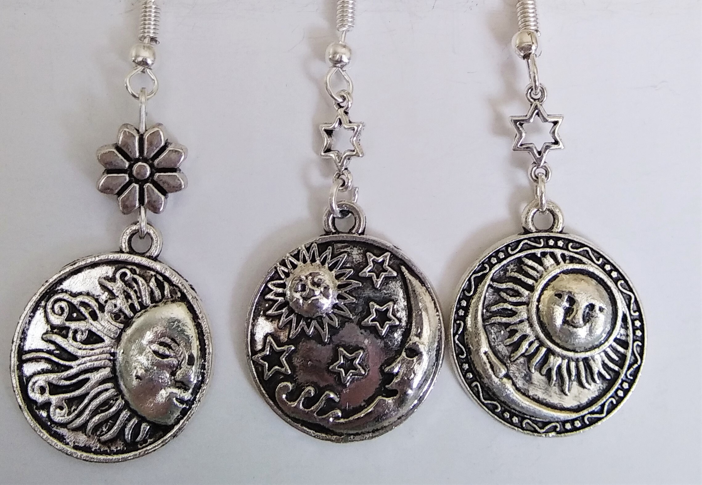 Silver Colored Celestial Earrings. Please Choose From Sun/flower, Moon ...