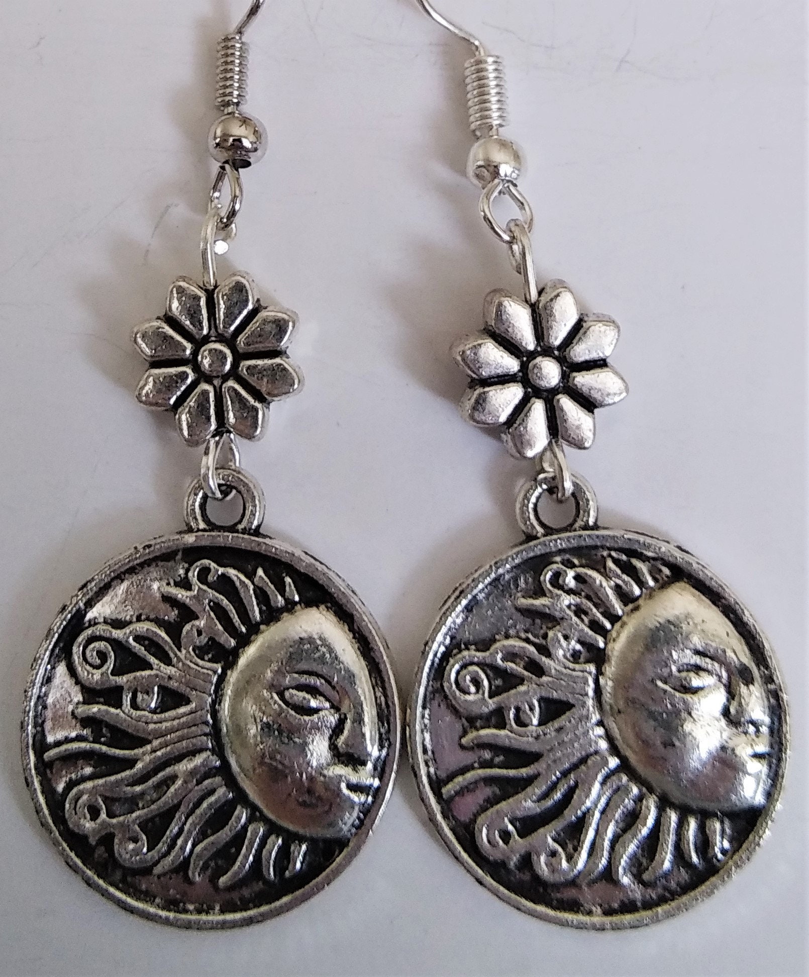 Silver Colored Celestial Earrings. Please Choose From Sun/flower, Moon ...