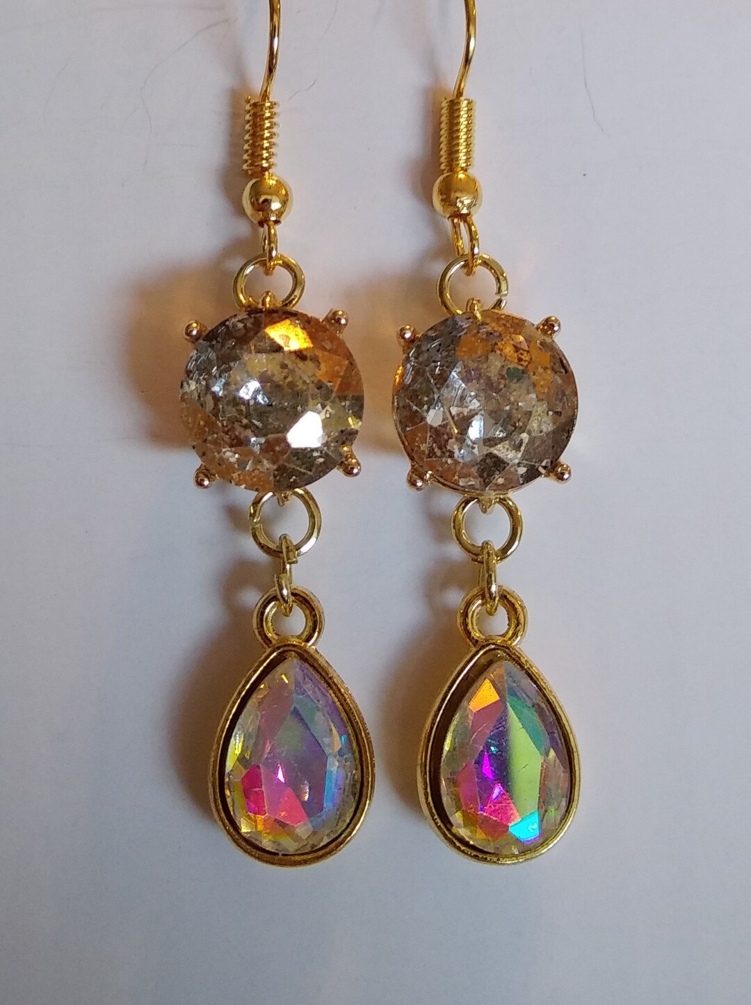 Golden Confetti Earrings With Aurora Borealis Drops. - Etsy