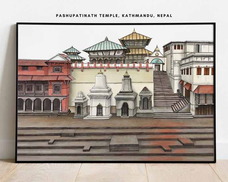 Pashupatinath Temple Kathmandu Digital Print, Nepal Architecture Wall ...