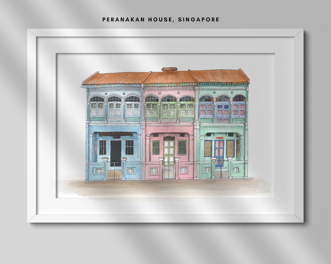 Peranakan House Singapore Digital Print, Shophouse Wall Art, Asian ...