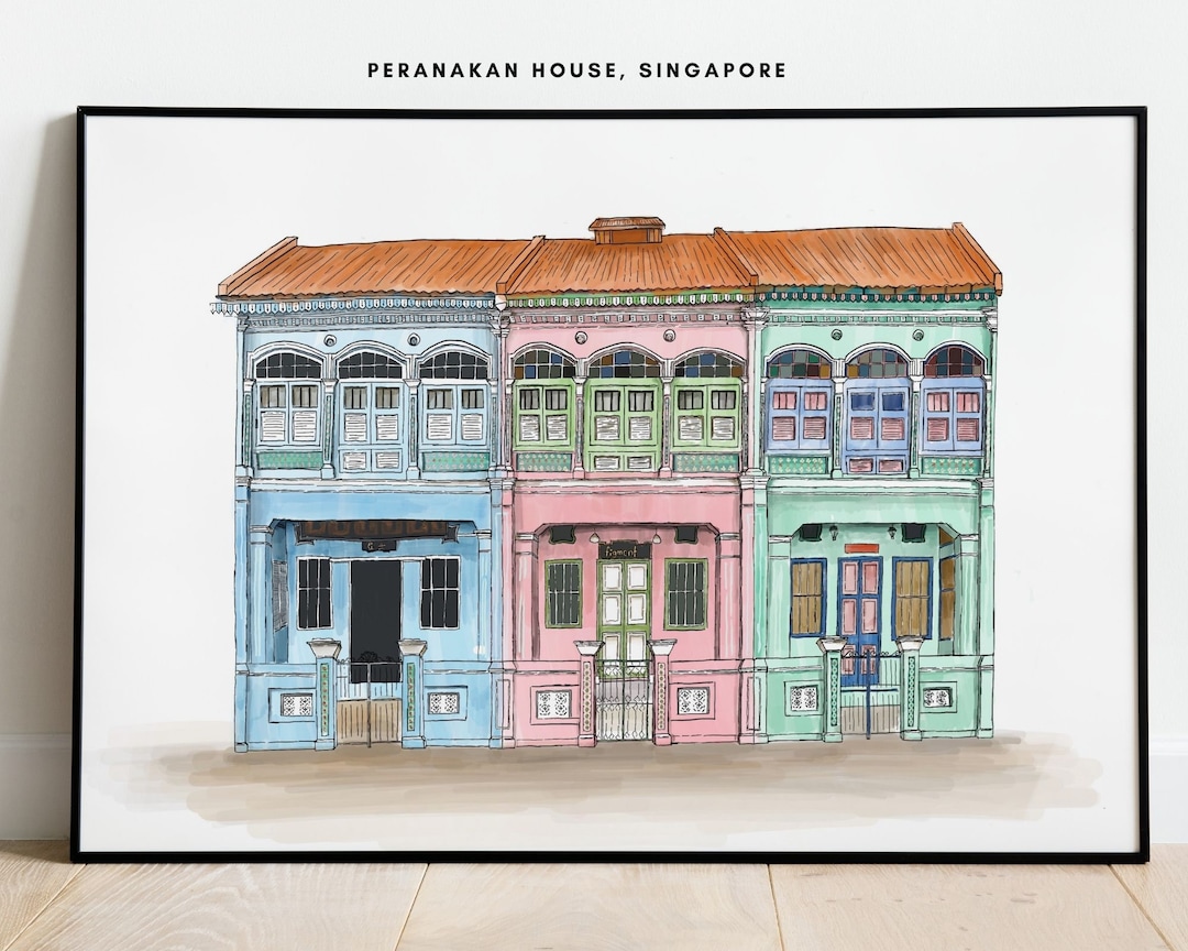 Peranakan House Singapore Digital Print, Shophouse Wall Art, Asian ...