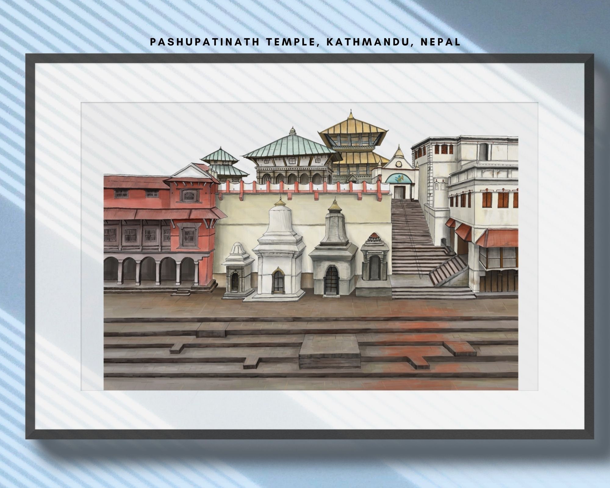 Pashupatinath Temple Kathmandu Digital Print, Nepal Architecture Wall ...