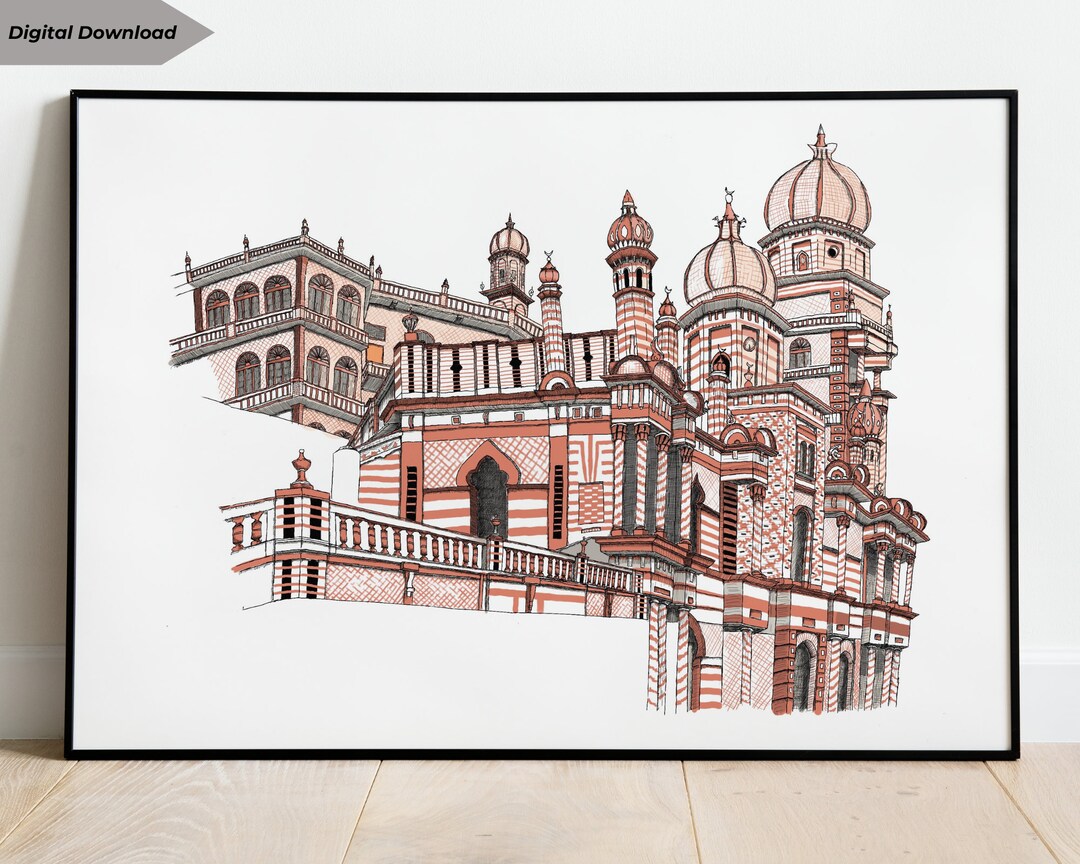 Jami Ul-alfa Mosque Sketch Art Print: Colombo, Sri Lanka (digital ...
