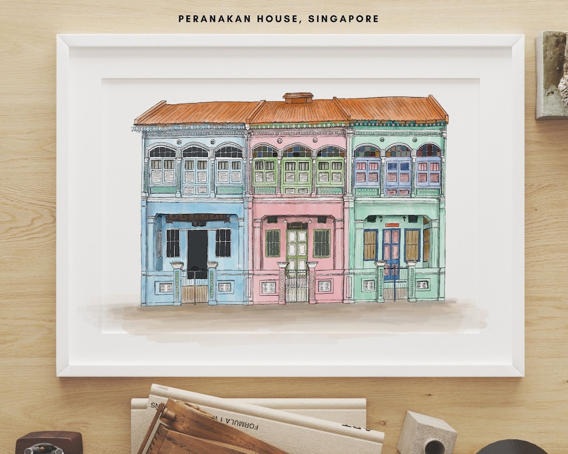 Peranakan House Singapore Digital Print, Shophouse Wall Art, Asian ...