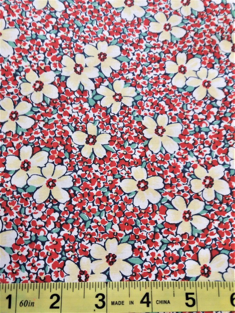 Yellow and Red Flower Fabric Floral Cotton Fabric - Etsy