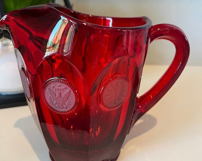Vintage Fostoria Red Coin Pitcher , Depression Glass ! - Etsy