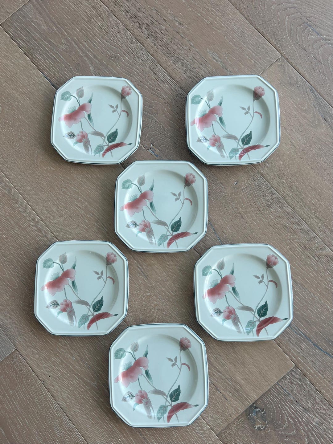 Vintage Mikasa “SILK FLOWERS” Square Appetizer, Salad or Wall Decor Set ...