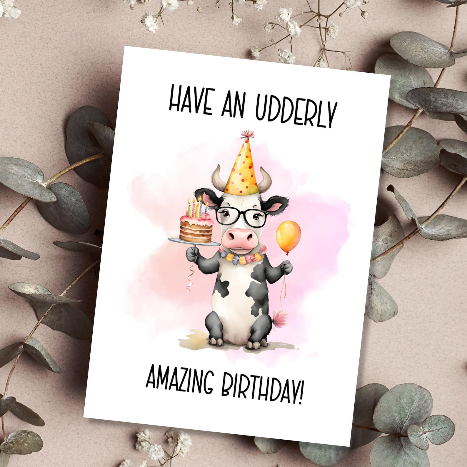 Cow Birthday Card, Funny Birthday Card With Cow Pun, Farm Birthday Card ...