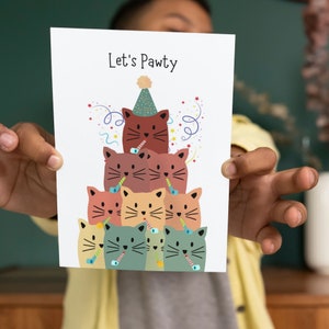 Cat Birthday Card, Funny Greeting Cards, Hand Drawn Party Cats ...