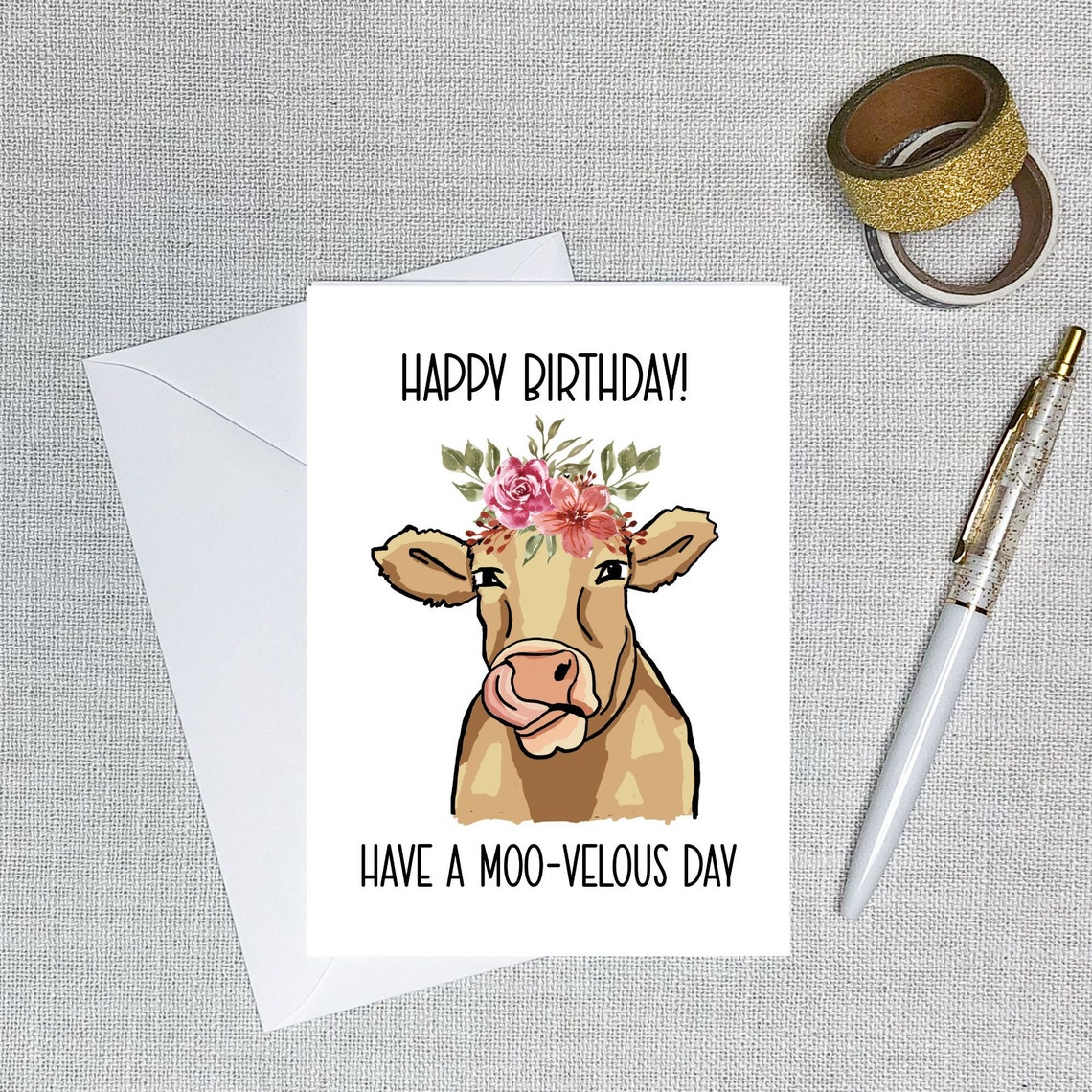 Cow Birthday Card Funny Birthday Card With Cow Pun Farm - Etsy Canada