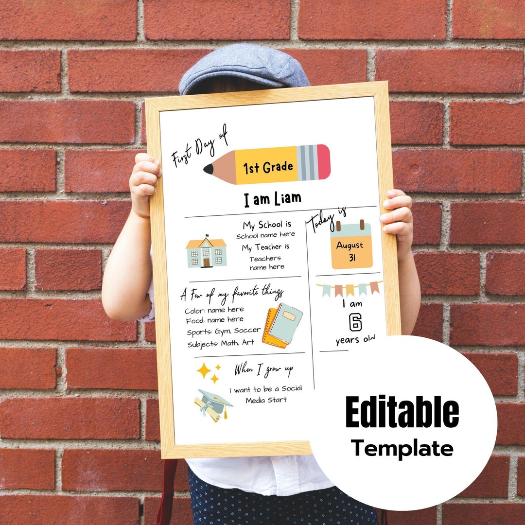 First Day of School Sign Printable Editable First and Last - Etsy