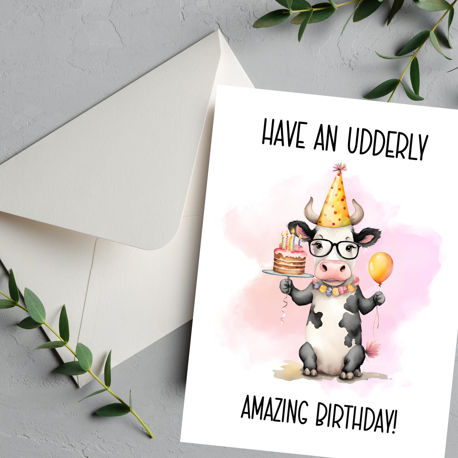 Cow Birthday Card, Funny Birthday Card With Cow Pun, Farm Birthday Card ...