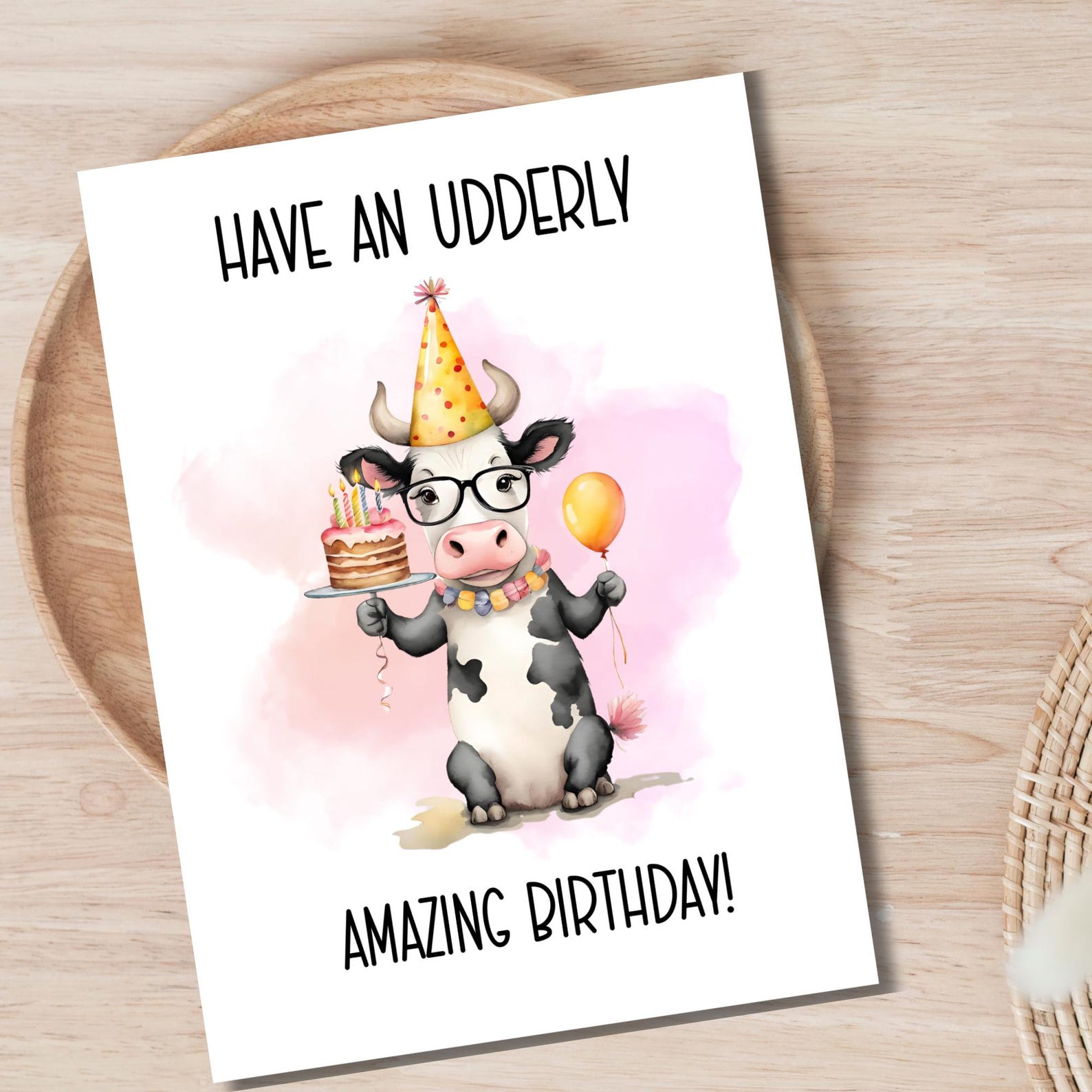 Cow Birthday Card, Funny Birthday Card With Cow Pun, Farm Birthday Card ...