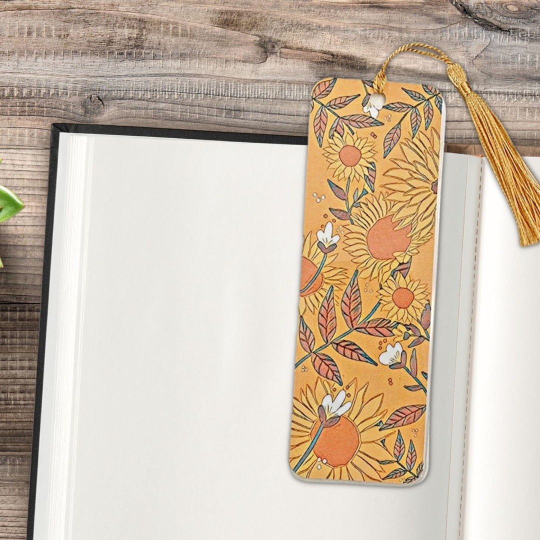 Sunflower and Leaves Bookmark With Gold Tassel , Sunflower Bookmark ...