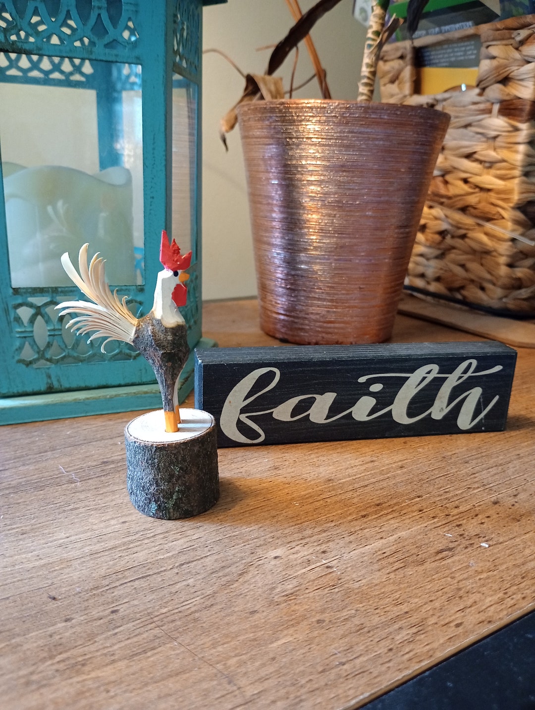 Hand-carved Rooster Figurine: Rustic Wooden Twig Chicken, Whittled ...