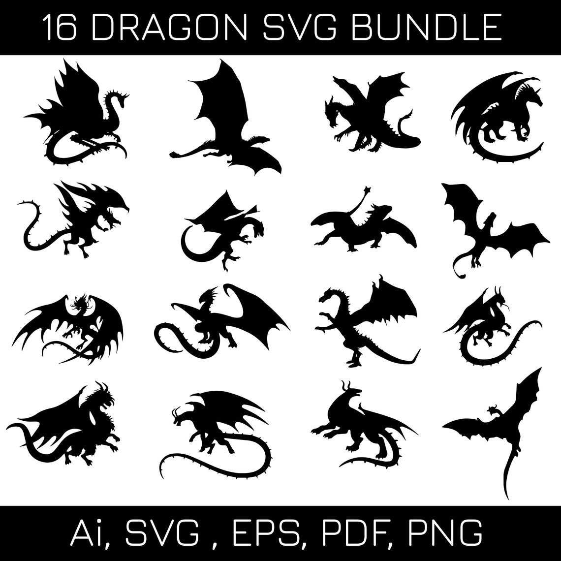 16 Dragons SVG Bundle, Dragon SVG Bundle, Dragon Cut File, Clipart ...