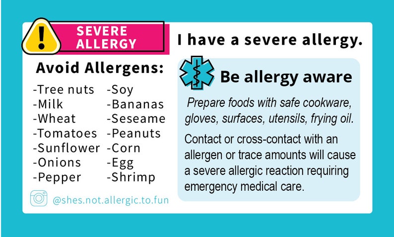 Allergy Alert Cards Editable Template Modern Stripes - Etsy