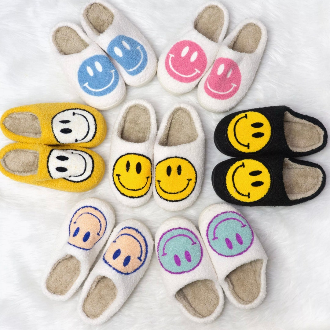 Smiley Face Slippers Cozy Fluffy Smiley Face Slippers Fluffy Etsy