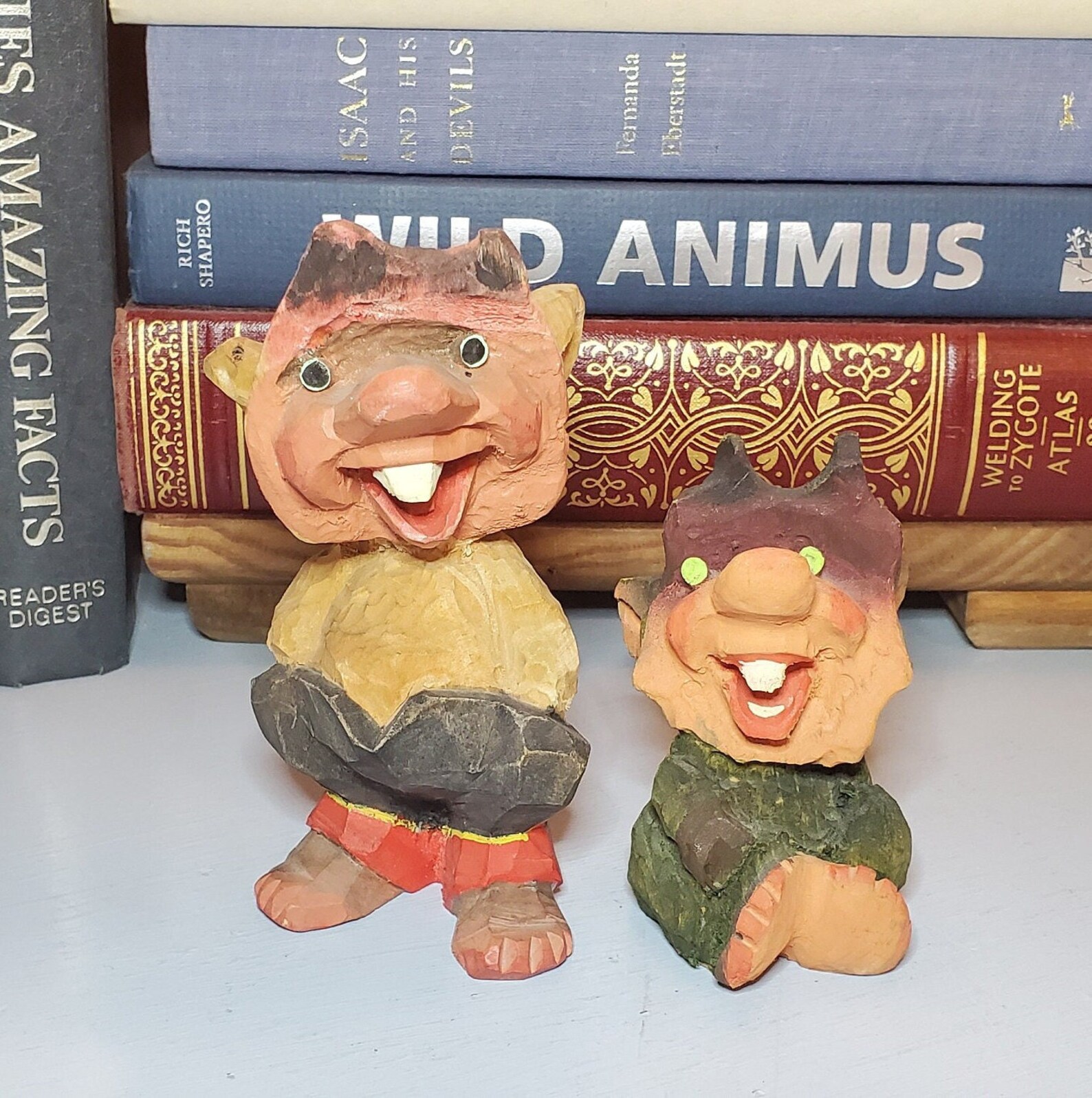 Vintage Henning Wooden Carved by Hand in Norway Trolls Set Lot | Etsy