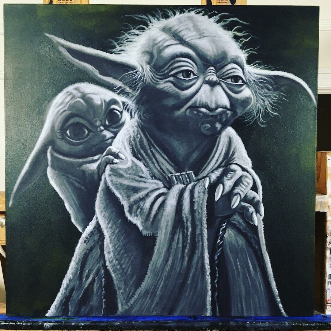 The Babysitter Yoda Grogu Painting 30 X 48 Acrylic Canvas Original Art ...