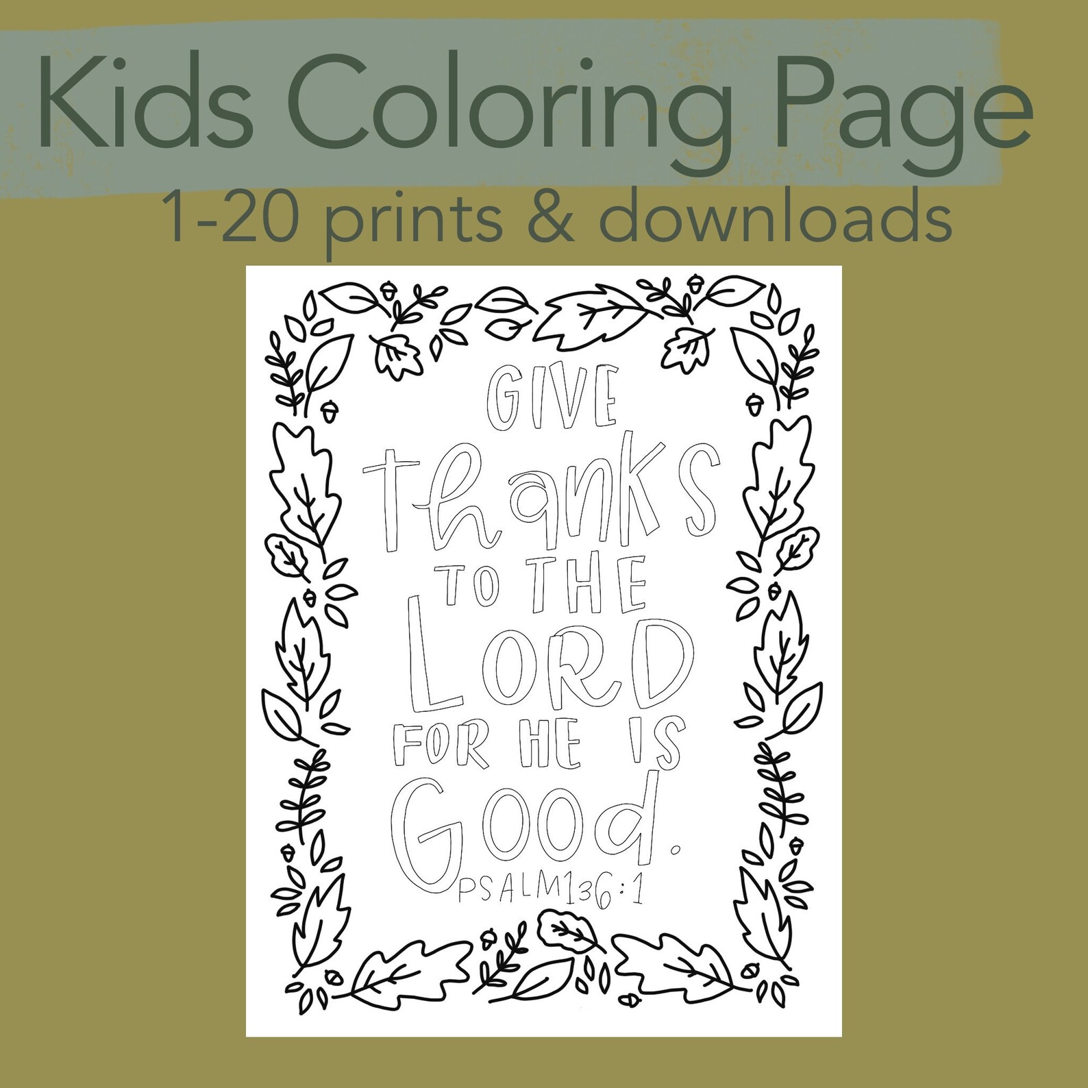 Kids Thanksgiving Coloring Page - Psalm 136:1 - Etsy