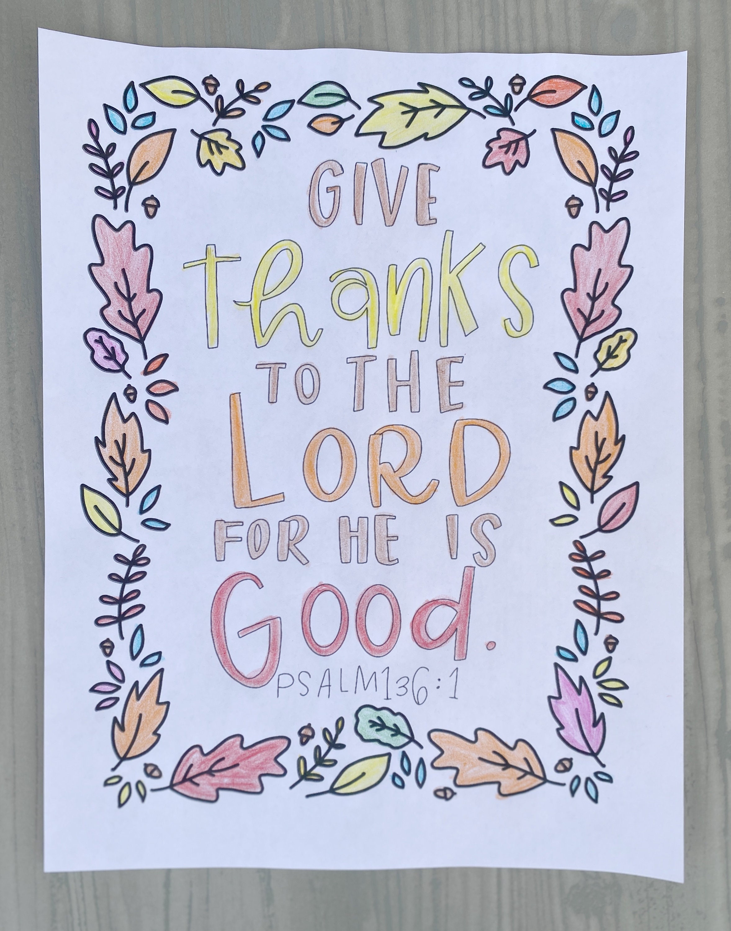 Kids Thanksgiving Coloring Page - Psalm 136:1 - Etsy
