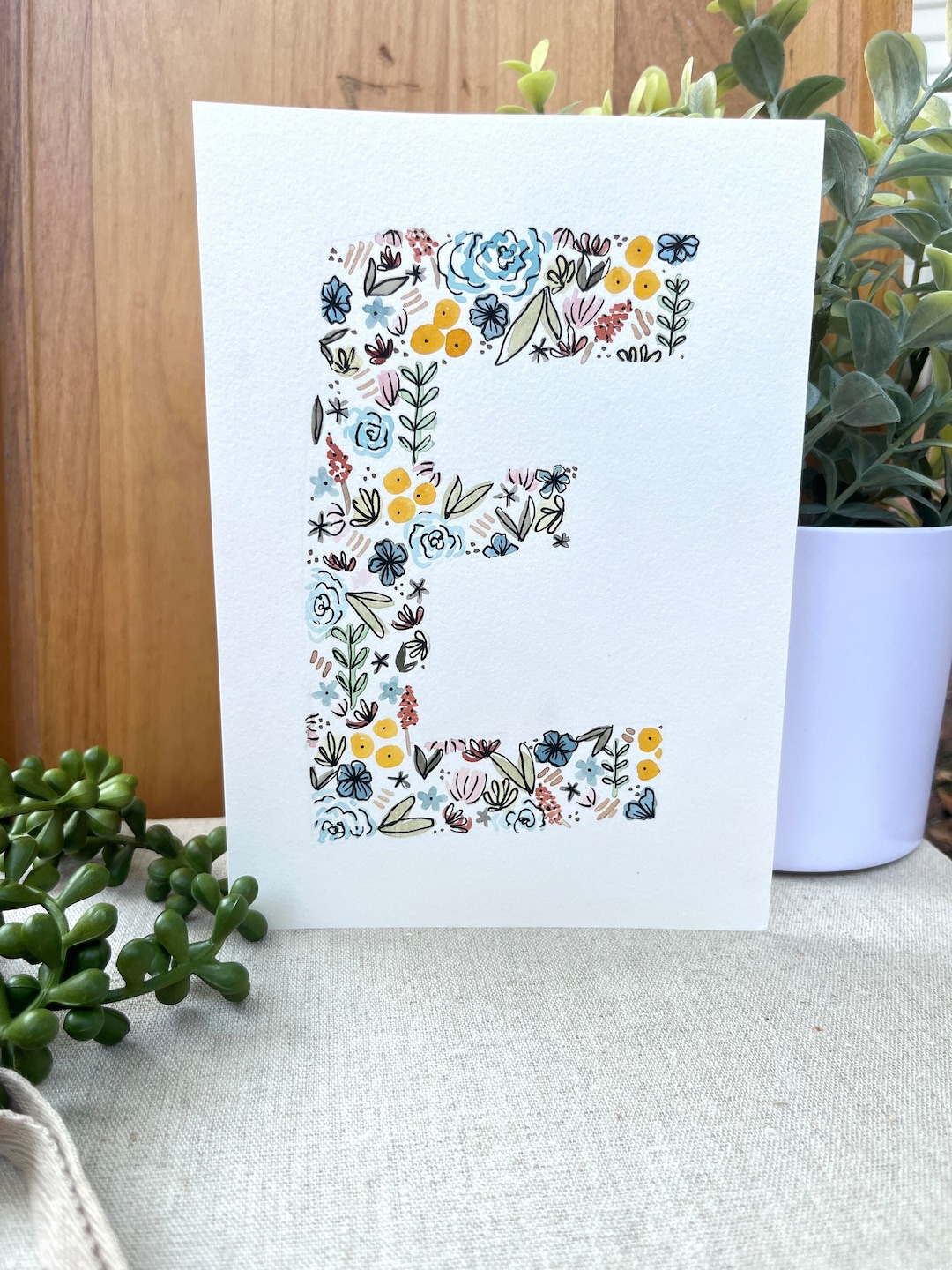 Floral "e" Watercolor Painting - Etsy
