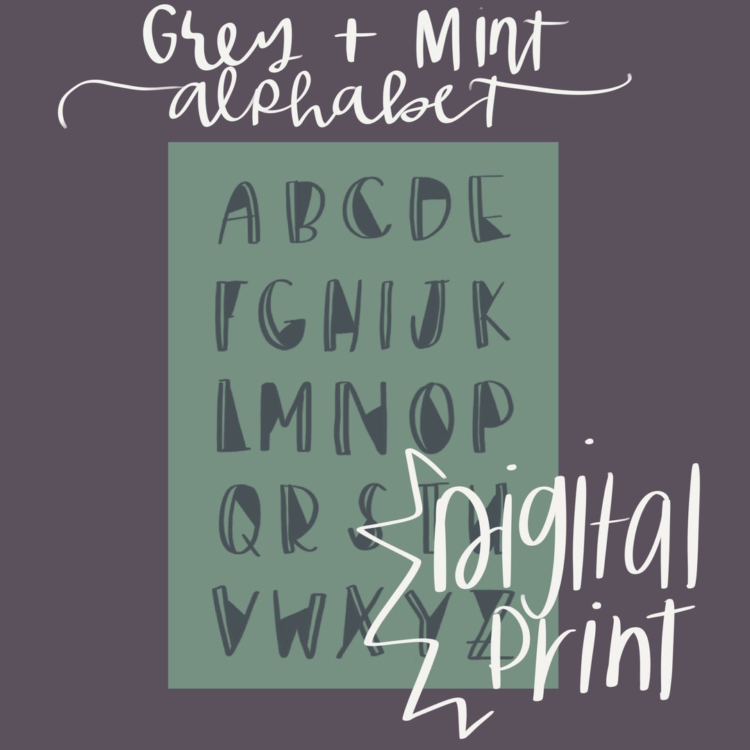 5x7 Grey and Mint Alphabet Print - Etsy