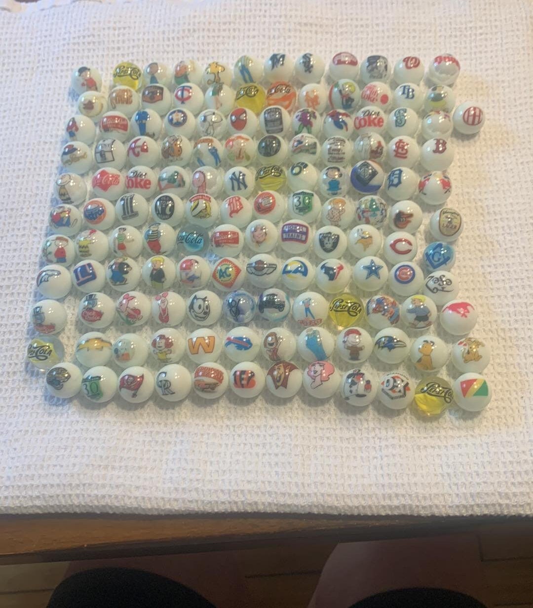 Assortment of Marbles Pepsi,coca Cola,charlie Brown Ect. 5/8 Size FREE ...